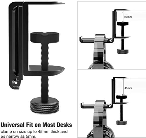 APPHOME 2 Pack Foldable Headphone Stand, Under Desk Headset Hanger Hook Holder, Aluminum PC Gaming Headset Holder for Desk, Non-Slip Desk Hook Space Save Universal Headphone Mount Clamp (Black)