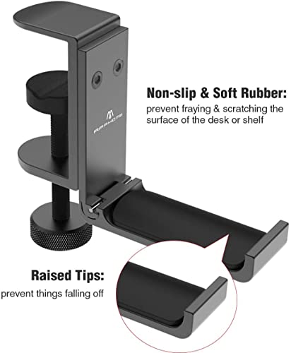 APPHOME 2 Pack Foldable Headphone Stand, Under Desk Headset Hanger Hook Holder, Aluminum PC Gaming Headset Holder for Desk, Non-Slip Desk Hook Space Save Universal Headphone Mount Clamp (Black)
