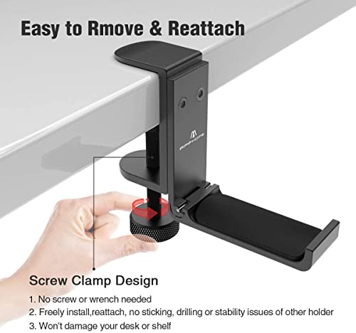 APPHOME 2 Pack Foldable Headphone Stand, Under Desk Headset Hanger Hook Holder, Aluminum PC Gaming Headset Holder for Desk, Non-Slip Desk Hook Space Save Universal Headphone Mount Clamp (Black)