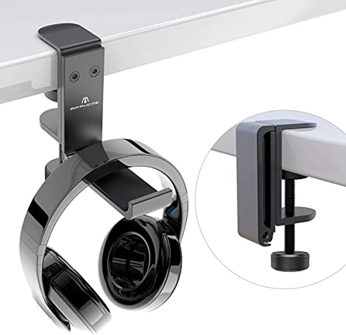 APPHOME 2 Pack Foldable Headphone Stand, Under Desk Headset Hanger Hook Holder, Aluminum PC Gaming Headset Holder for Desk, Non-Slip Desk Hook Space Save Universal Headphone Mount Clamp (Black)