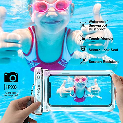 JOTO [2 Pack Universal Waterproof Pouch Cellphone Dry Bag Case Bundle with ProCase [2 Pack] Universal Waterproof Case for Phones up to 7"
