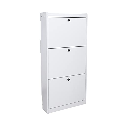 DYRABREST 3 Drawer Shoe Cabinet White,Shoe Storage with 3 Flip Doors Adjustable Shelf Freestanding Organizer for Entryway,Narrow Shoe Rack Storage Organizer Cabinet, Single-Turn, 3-Layer Shoe Cabinet