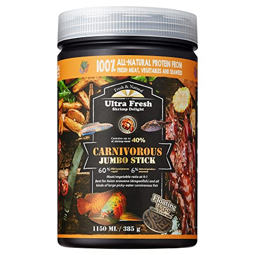Ultra Fresh Monster Fish Food, Wild Sword Prawns, Floating Sticks for Oscars, Large Cichlids and Tropical Fish, Carnivorous Jumbo Stick 13.58 oz