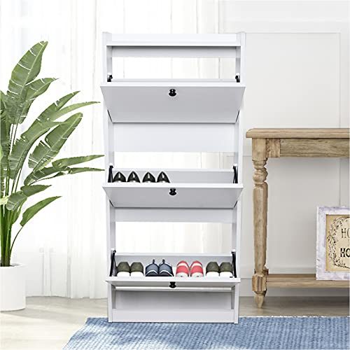 DYRABREST 3 Drawer Shoe Cabinet White,Shoe Storage with 3 Flip Doors Adjustable Shelf Freestanding Organizer for Entryway,Narrow Shoe Rack Storage Organizer Cabinet, Single-Turn, 3-Layer Shoe Cabinet