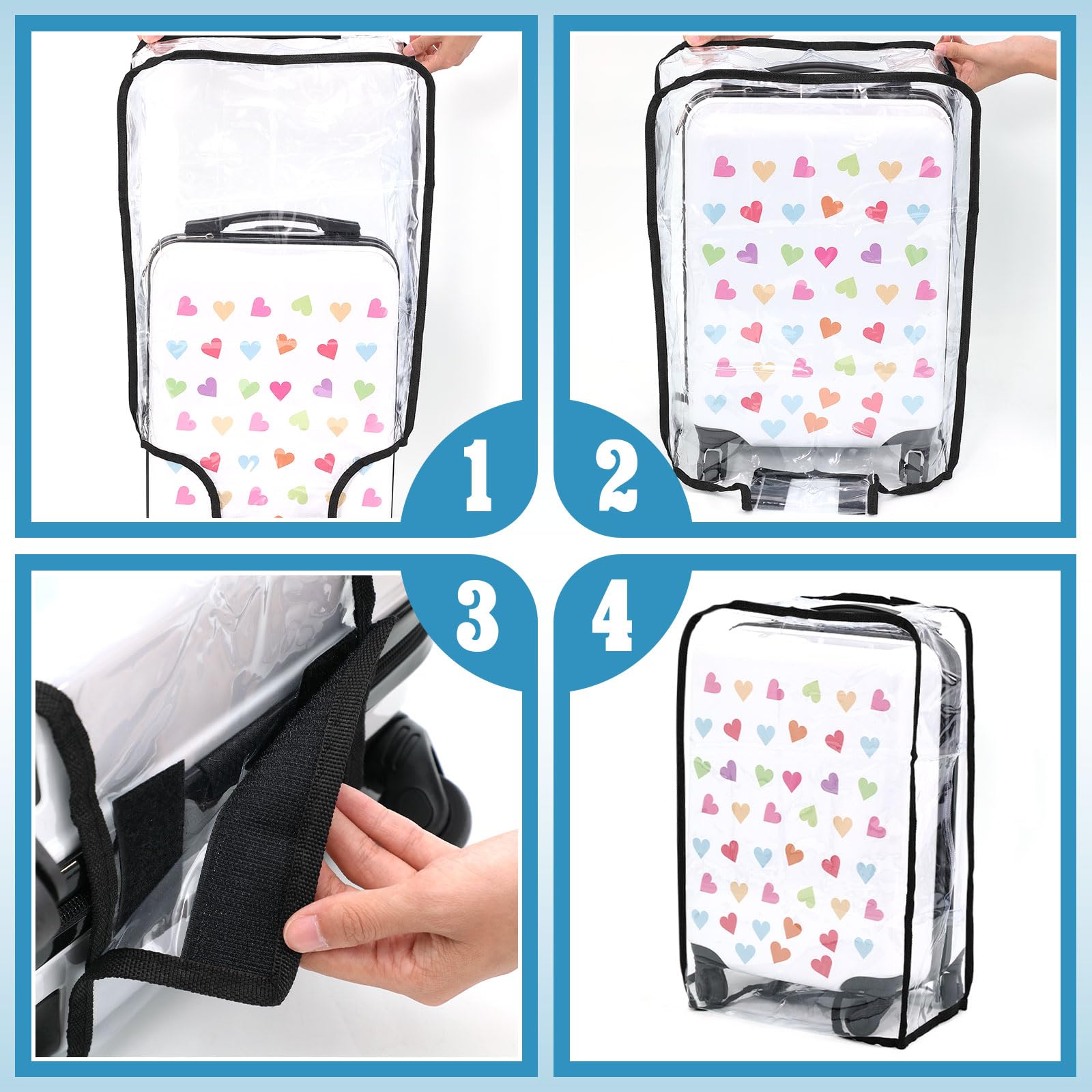 Windyun 12 Pcs Clear Luggage Cover Protector PVC Suitcase Cover Waterproof Dustproof Transparent Luggage Protector for Travel Wheeled Suitcase, Black Border (20 Inch, 24 Inch, 28 Inch)