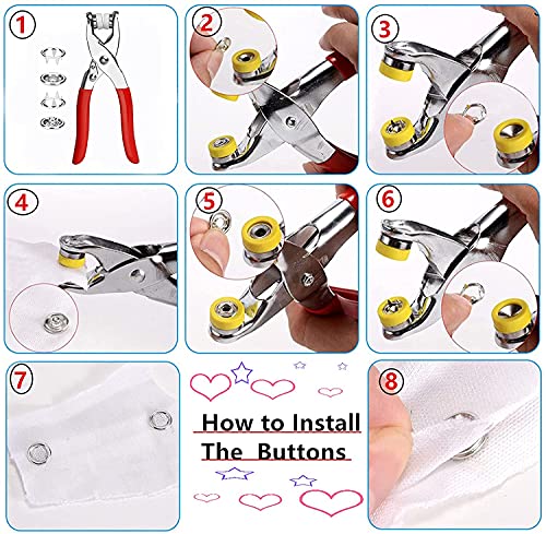150 Sets Snap Button Snap Fastener kit Snaps 9.5mm Metal Snaps Buttons with Fastener Pliers Press Tool Kit Perfect for DIY Crafts Clothes Hats and Sewing(10 Colors)