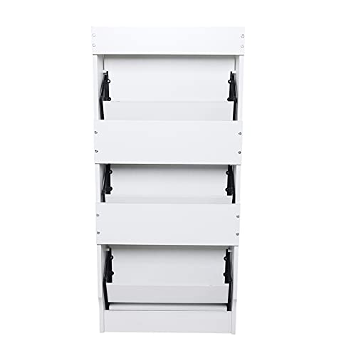 DYRABREST 3 Drawer Shoe Cabinet White,Shoe Storage with 3 Flip Doors Adjustable Shelf Freestanding Organizer for Entryway,Narrow Shoe Rack Storage Organizer Cabinet, Single-Turn, 3-Layer Shoe Cabinet