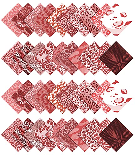 Soimoi 40Pcs Floral Artistic Print Precut Fabrics Strips Roll Up 1.5x42inches Cotton Jelly Rolls for Quilting - Red
