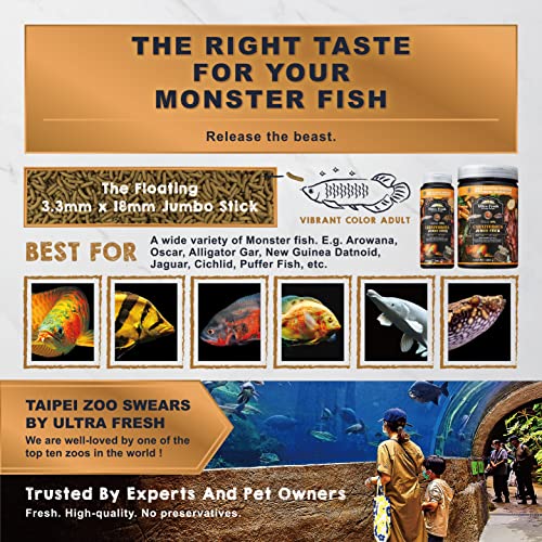 Ultra Fresh Monster Fish Food, Wild Sword Prawns, Floating Sticks for Oscars, Large Cichlids and Tropical Fish, Carnivorous Jumbo Stick 13.58 oz