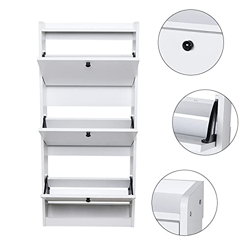 DYRABREST 3 Drawer Shoe Cabinet White,Shoe Storage with 3 Flip Doors Adjustable Shelf Freestanding Organizer for Entryway,Narrow Shoe Rack Storage Organizer Cabinet, Single-Turn, 3-Layer Shoe Cabinet