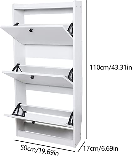 DYRABREST 3 Drawer Shoe Cabinet White,Shoe Storage with 3 Flip Doors Adjustable Shelf Freestanding Organizer for Entryway,Narrow Shoe Rack Storage Organizer Cabinet, Single-Turn, 3-Layer Shoe Cabinet