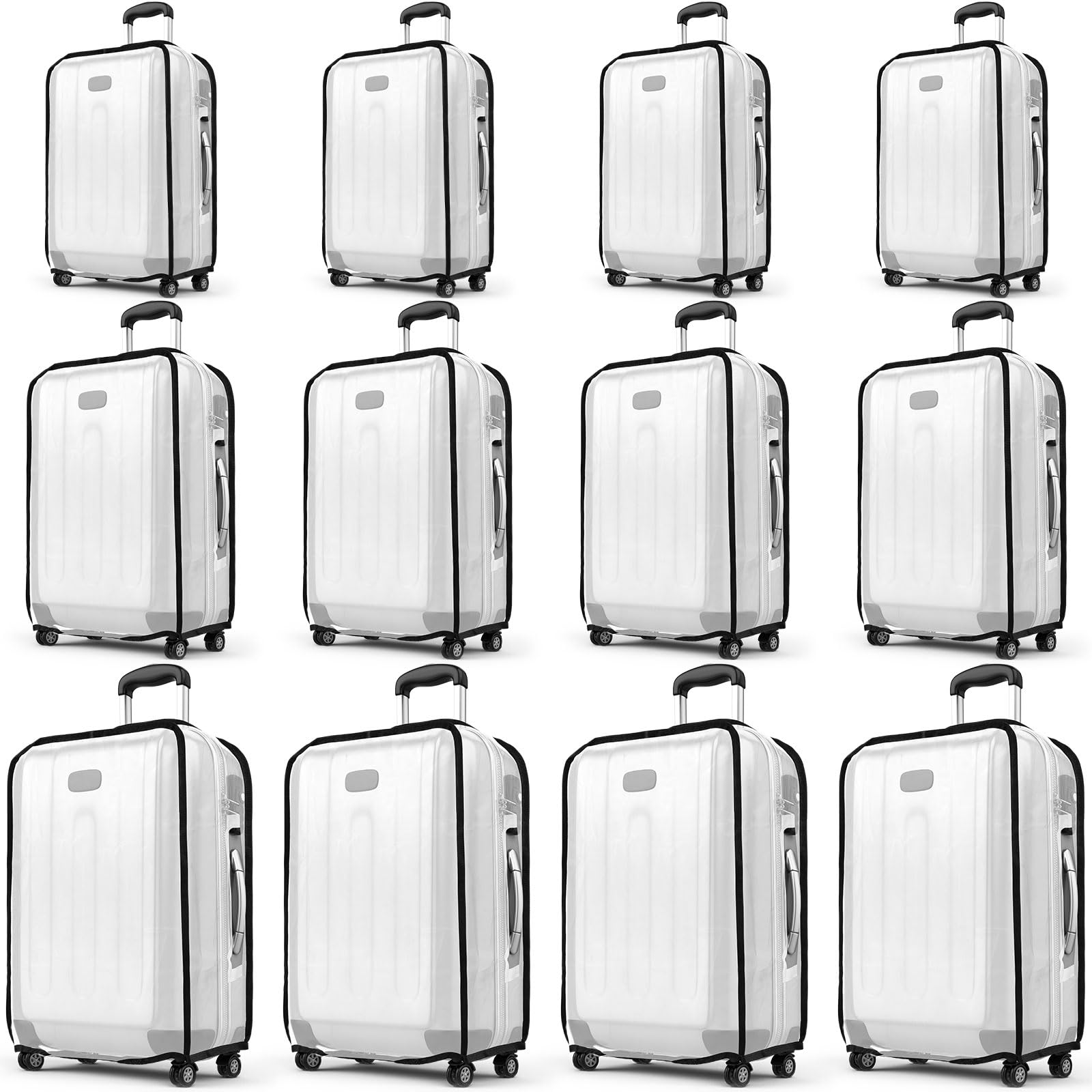 Windyun 12 Pcs Clear Luggage Cover Protector PVC Suitcase Cover Waterproof Dustproof Transparent Luggage Protector for Travel Wheeled Suitcase, Black Border (20 Inch, 24 Inch, 28 Inch)