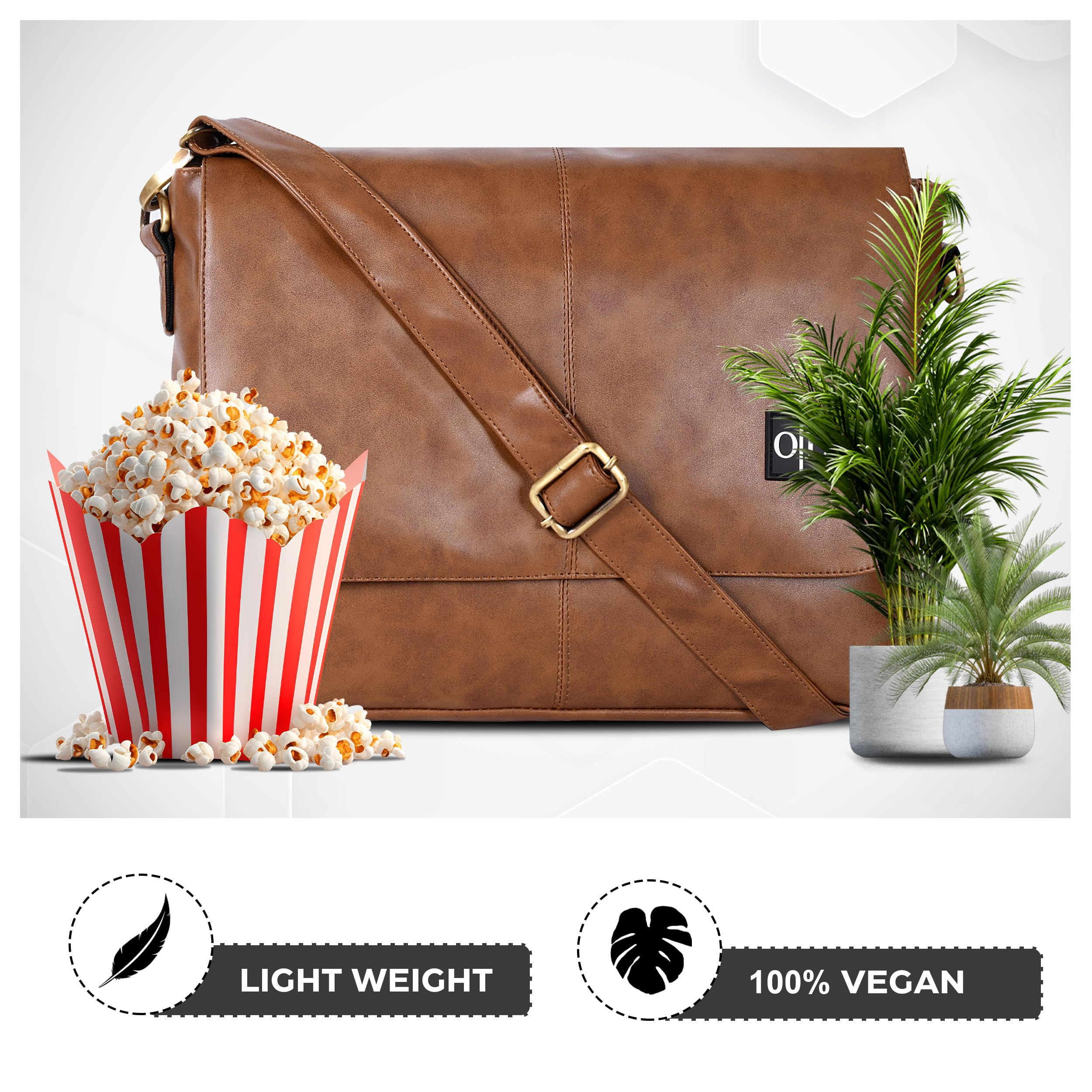 Oak Leathers Tan Leather Laptop Bags For Him And Her | Multiple Compartments | Spacious And Chic | Adjustable Shoulder Satchel