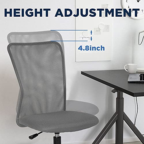 Mesh Breathable Home Office Chair Mid Back Mesh Desk Chair Ergonomic Adjustable Chair with Lumbar Support Armless Modern Rolling Swivel Chair for Women&Men Adults(Grey)