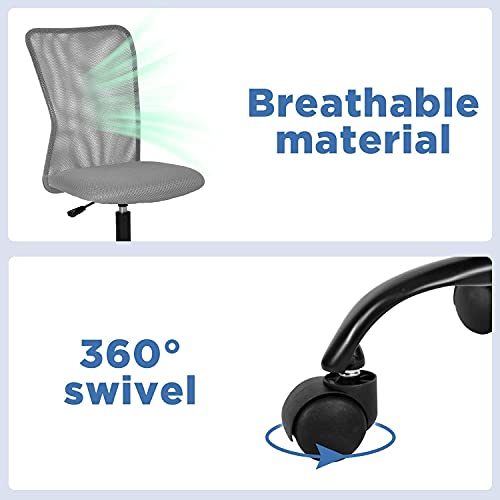 Mesh Breathable Home Office Chair Mid Back Mesh Desk Chair Ergonomic Adjustable Chair with Lumbar Support Armless Modern Rolling Swivel Chair for Women&Men Adults(Grey)