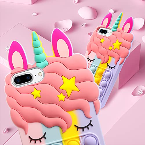 HoneyAKE Fidget Toys Phone Case for iPhone 8 Plus Case iPhone 7 Plus Case Bubble Protect Soft Silicone Shockproof Stress Reliever Pop Phone Cover Women Girls for iPhone 6s Plus 7 Plus 8 Plus, Rainbow