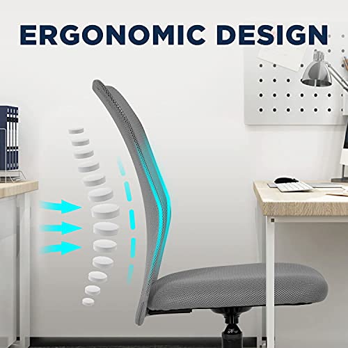 Mesh Breathable Home Office Chair Mid Back Mesh Desk Chair Ergonomic Adjustable Chair with Lumbar Support Armless Modern Rolling Swivel Chair for Women&Men Adults(Grey)