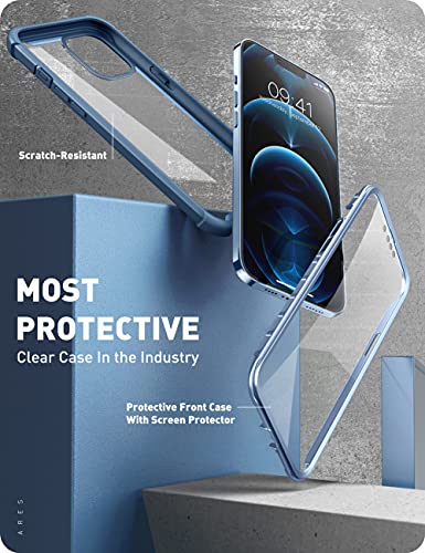 i-Blason Ares Case for iPhone 13 Pro 6.1 inch (2021 Release), Dual Layer Rugged Clear Bumper Case with Built-in Screen Protector - Azure
