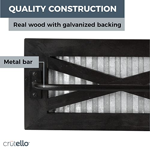 Crutello Rustic Towel Bar with Galvanized Backing for Bathrooms, 24x6 Inches - Wall Mounted Towel Rack Black Wood & Black Metal Bar, Farmhouse Decor