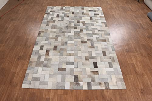 USA RUG Cowhide Grey Patchwork Home Decorative Living Room Area Rug Hand Made Cow Leather Hair (5'x8')