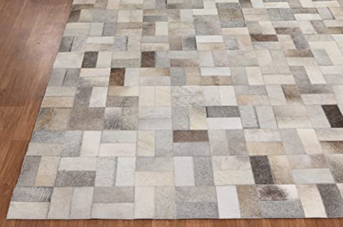 USA RUG Cowhide Grey Patchwork Home Decorative Living Room Area Rug Hand Made Cow Leather Hair (5'x8')