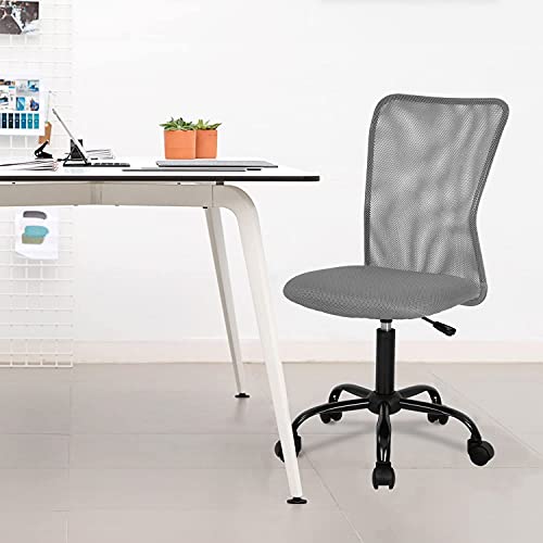 Mesh Breathable Home Office Chair Mid Back Mesh Desk Chair Ergonomic Adjustable Chair with Lumbar Support Armless Modern Rolling Swivel Chair for Women&Men Adults(Grey)