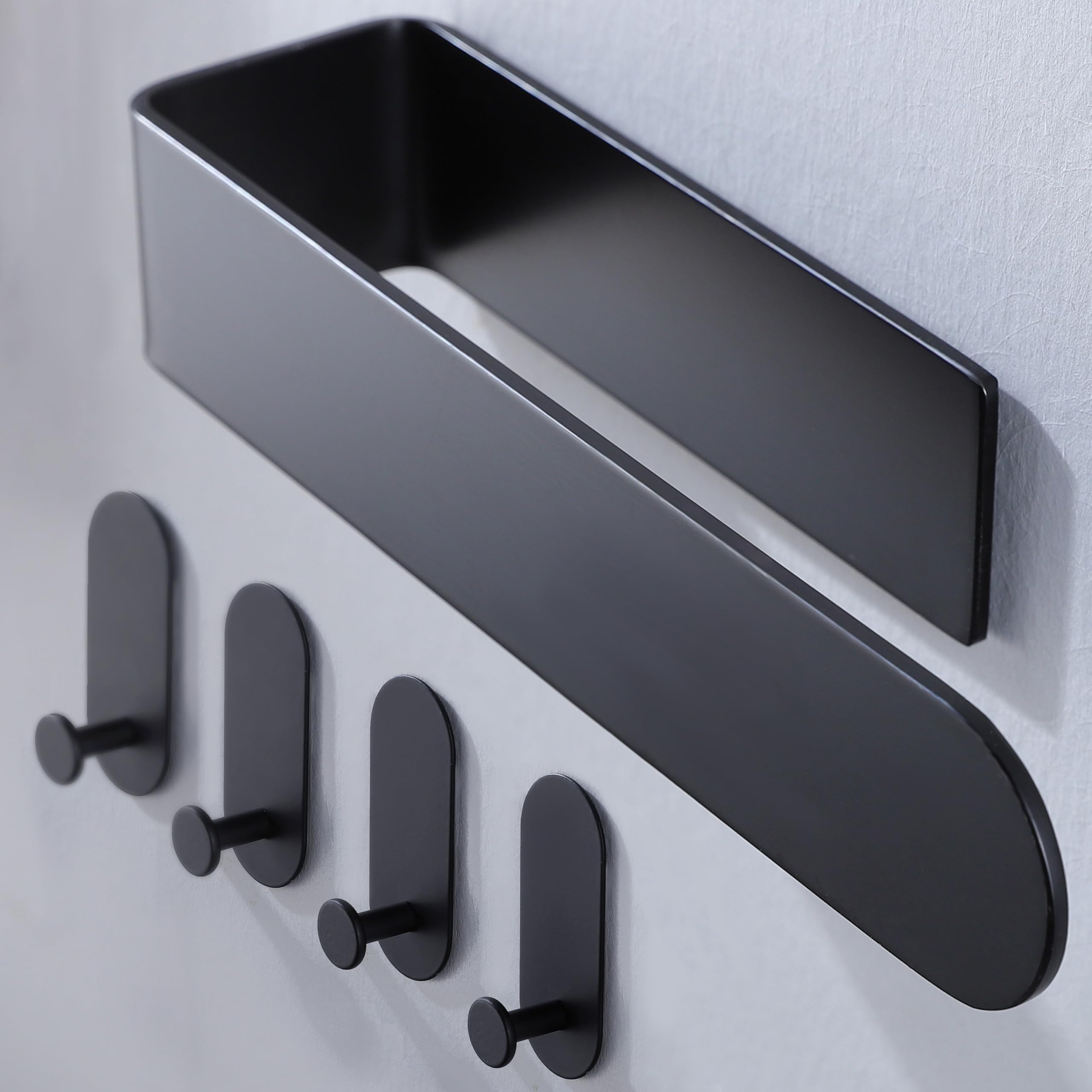 Taozun Hand Towel Holder/Hand Towel Bar - Black Towel Rack with 4 Pack Self Adhesive Hooks for Bathroom Wall Kitchen, Towel Holder Set Stick on Wall