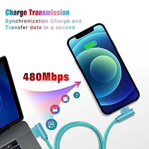 Jeercor iPhone Charger Cord Right Angle Lightning Cable 6FT 5 Pack 90 Degree Nylon Braid Charging Cord Fast Charging Compatible for iPhone 12/12pro/11/11pro/XS/MAX/XR/X/8P/8/7P/7/6 iPad