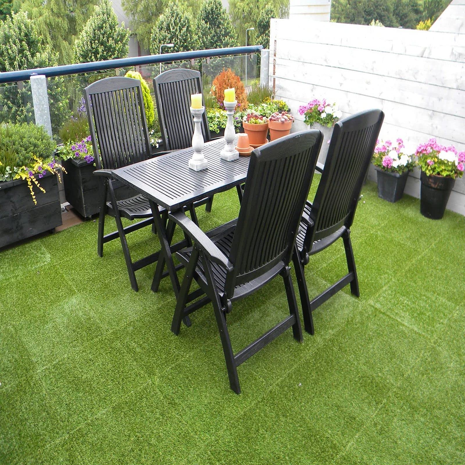 MNKNENG 9 Packs Artificial Grass Turf Tiles for Patio 12x12 Inches Fake Grass for Patio Self-draining Interlocking Grass Tiles for Balcony Backyard Patio Indoor Outdoor Flooring Lawn