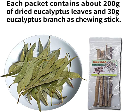 NEOUZA Sugar Glider Small Animal Bedding, Chew Treats, Molar Toys, 200g Natural Dried Eucalyptus Leaves and Twigs (200g Eucalyptus Leaves)