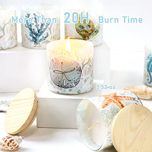 Jar Candles Scented with Lid Gift Set of 6 Ocean Theme Jar Different Fragrance Candles Soy Wax Aromatherapy Jar Candles Take Harsh Smells Away Candles for Home Scented Stress Relief and Relaxation
