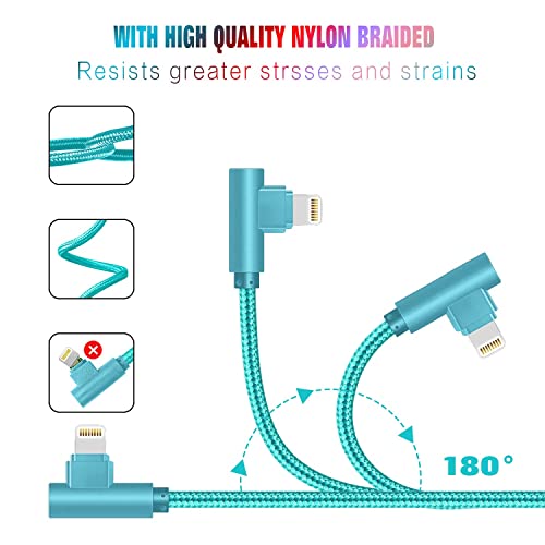 Jeercor iPhone Charger Cord Right Angle Lightning Cable 6FT 5 Pack 90 Degree Nylon Braid Charging Cord Fast Charging Compatible for iPhone 12/12pro/11/11pro/XS/MAX/XR/X/8P/8/7P/7/6 iPad