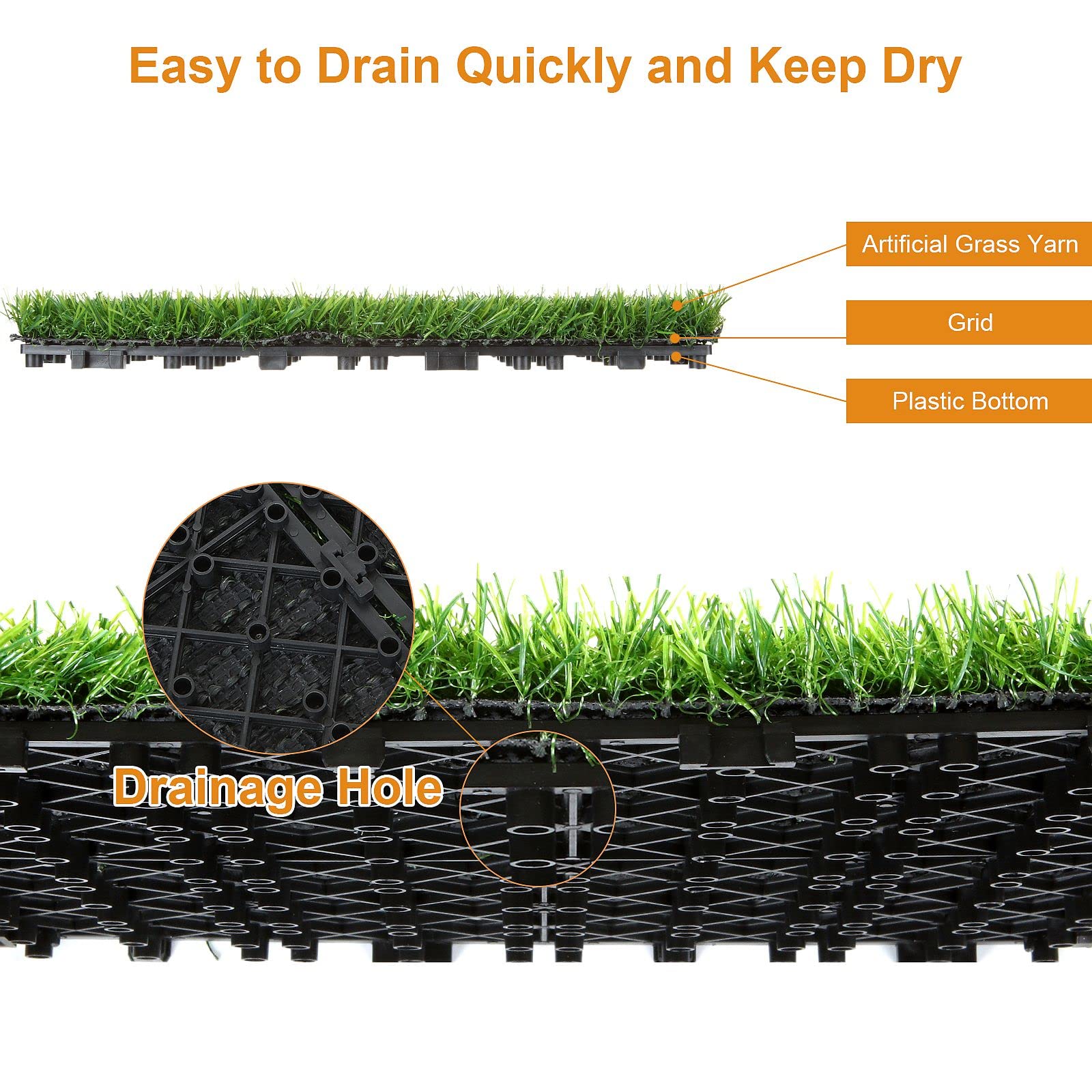 MNKNENG 9 Packs Artificial Grass Turf Tiles for Patio 12x12 Inches Fake Grass for Patio Self-draining Interlocking Grass Tiles for Balcony Backyard Patio Indoor Outdoor Flooring Lawn