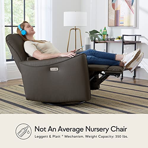 CHITA Power Recliner Swivel Glider, Upholstered Faux Leather Living Room Reclining Sofa Chair with Lumbar Support, Cognac Brown