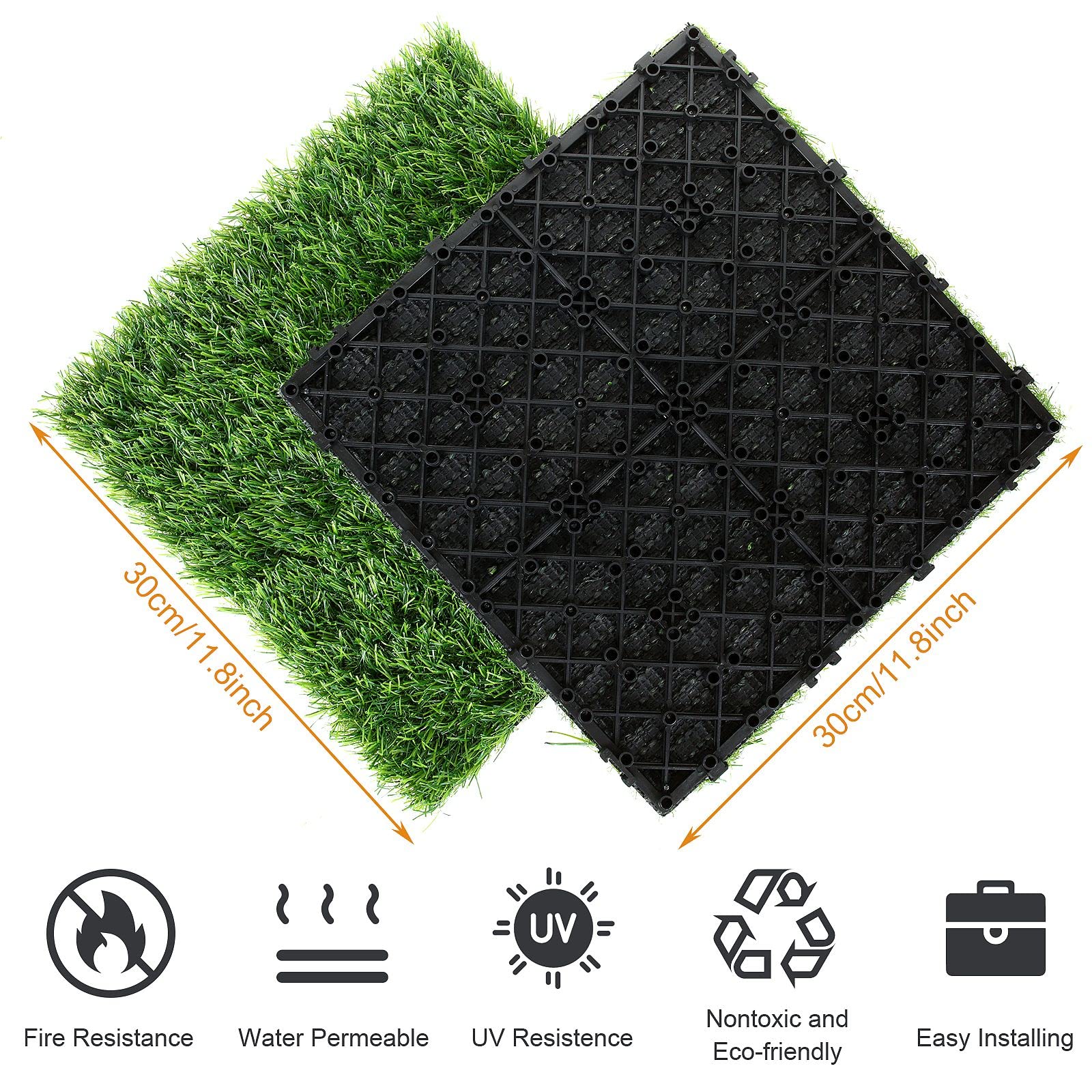 MNKNENG 9 Packs Artificial Grass Turf Tiles for Patio 12x12 Inches Fake Grass for Patio Self-draining Interlocking Grass Tiles for Balcony Backyard Patio Indoor Outdoor Flooring Lawn