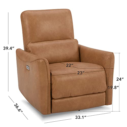 CHITA Power Recliner Swivel Glider, Upholstered Faux Leather Living Room Reclining Sofa Chair with Lumbar Support, Cognac Brown