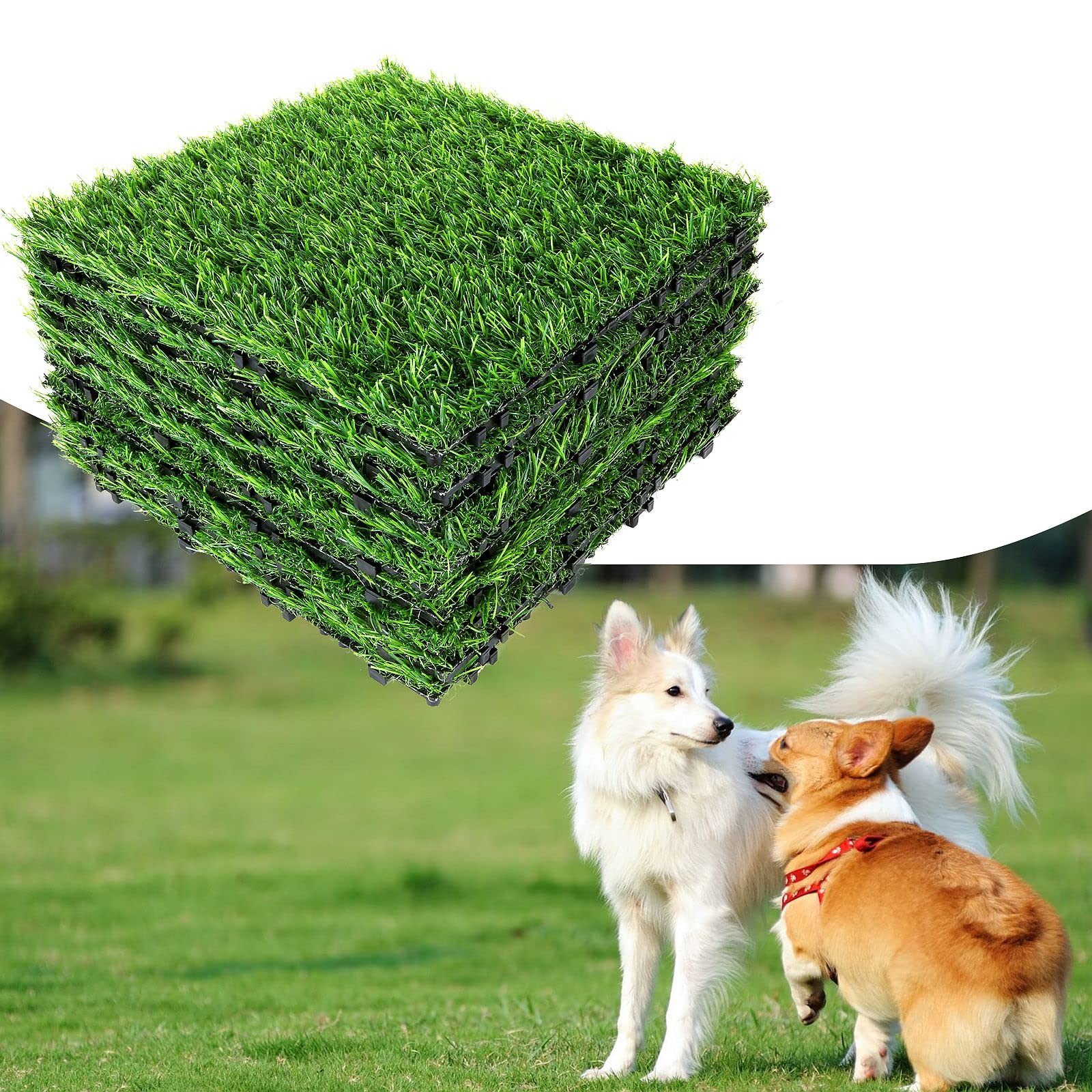 MNKNENG 9 Packs Artificial Grass Turf Tiles for Patio 12x12 Inches Fake Grass for Patio Self-draining Interlocking Grass Tiles for Balcony Backyard Patio Indoor Outdoor Flooring Lawn