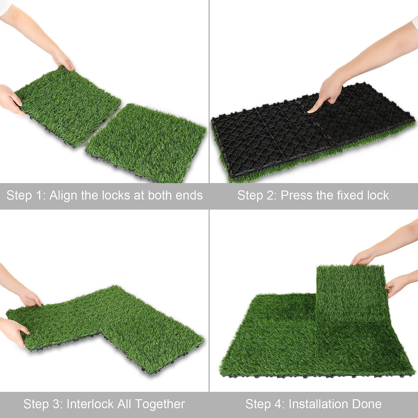MNKNENG 9 Packs Artificial Grass Turf Tiles for Patio 12x12 Inches Fake Grass for Patio Self-draining Interlocking Grass Tiles for Balcony Backyard Patio Indoor Outdoor Flooring Lawn