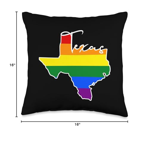 Texas Map USA State Rainbow Pride Flag Map USA State Texas Rainbow Flag Pride Month Throw Pillow, 16x16, Multicolor
