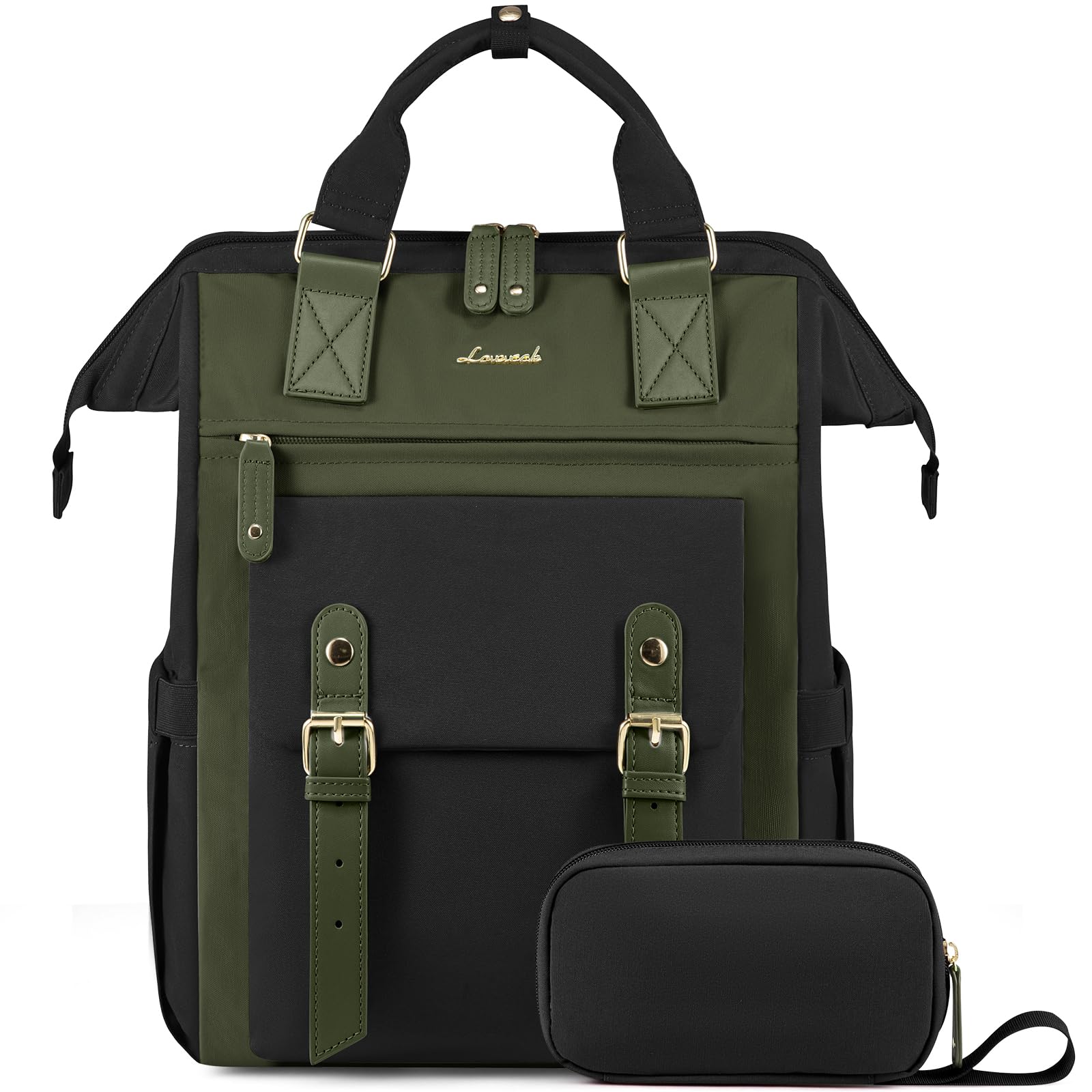 LOVEVOOK Laptop Backpack for Women Work Travel Backpack Purse, Nurse Bags Teacher Doctor Commuter Business Computer Bag, College Backpack Stylish Daypack, 15.6 Inch, Black-army green-army green