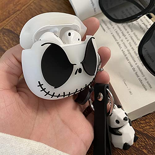Compatibility with Airpods Case Cover with Panda Keychain, Cool Luminous Skull case Compatible with Airpods 1&2 Cases, Cute Funny 3D Case for Airpods 1&2