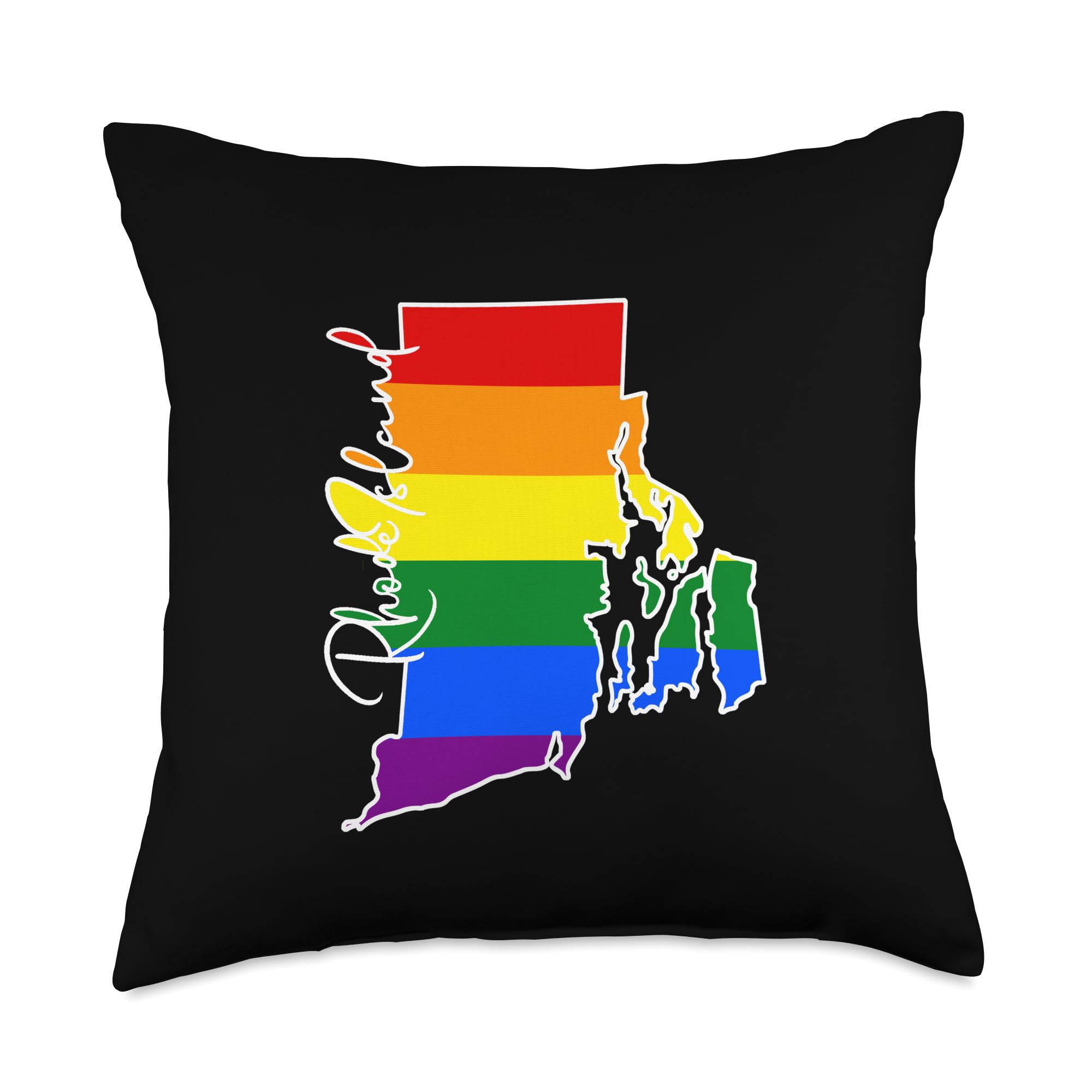 Rhode Island Map USA State Rainbow Pride Flag Rhode Island Map USA State Rainbow Flag Pride Month Throw Pillow, 18x18, Multicolor