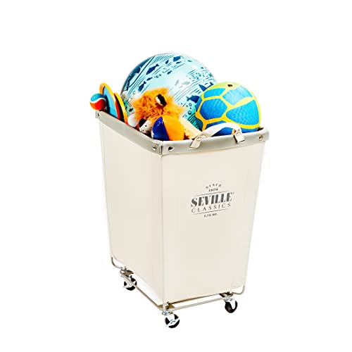Seville Classics Large Commercial Heavy Duty Rolling Steel Frame Laundry Hamper Canvas Cart Bin, w/Wheels for Hotel, Home, Closet, Bedroom (PATENTED), Cream, 22" D x 16" W