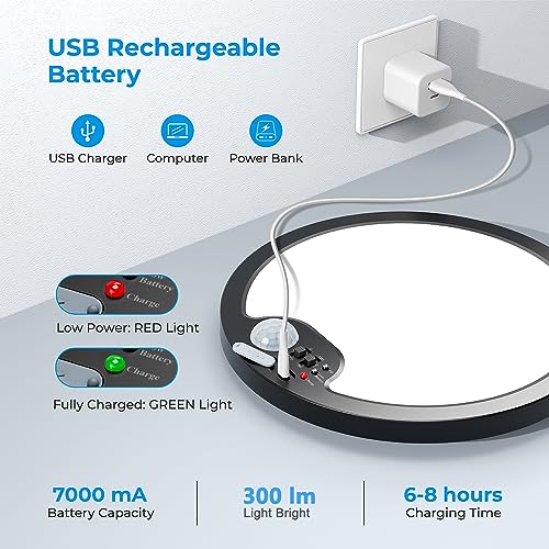 BLNAN Rechargeable Motion Sensor Ceiling Light, Battery Operated Wireless Motion Activated Flush Mount LED Light, 7 Inch 7000mAh 3000K 4000K 6000K, Timers for Closet Pantry Stair Hallway