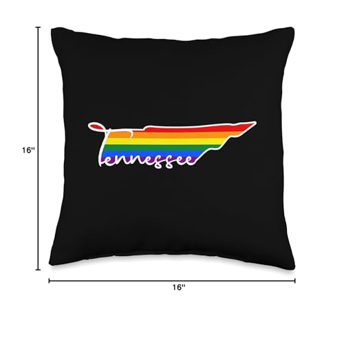 Tennessee Map USA State Rainbow Pride Flag Map USA State Tennessee Rainbow Flag Pride Month Throw Pillow, 16x16, Multicolor