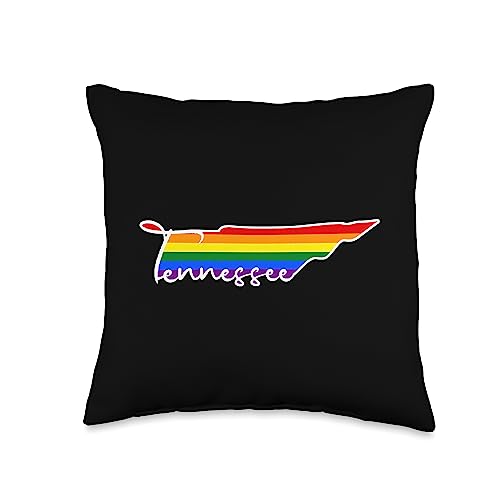 Tennessee Map USA State Rainbow Pride Flag Map USA State Tennessee Rainbow Flag Pride Month Throw Pillow, 16x16, Multicolor