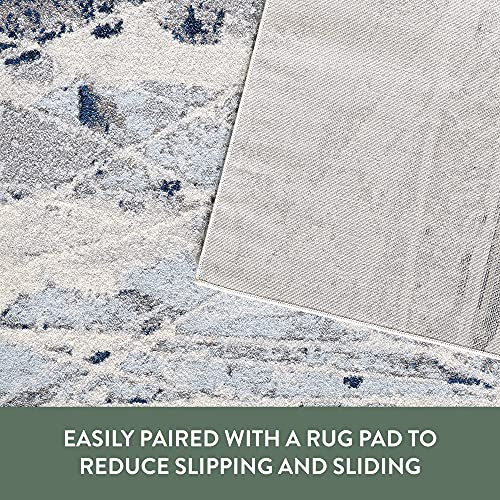 Edenbrook Area Rugs for Living Room - Navy and Cream Distressed Area Rug -Low Pile for High Traffic Areas, 5x8