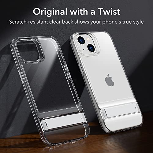 ESR for iPhone 14 Case/iPhone 13 Case, 3 Stand Modes, Military-Grade Drop Protection, Supports Wireless Charging, Slim Back Cover with Stand, Phone Case for iPhone 14/13, Metal Kickstand Case, Clear