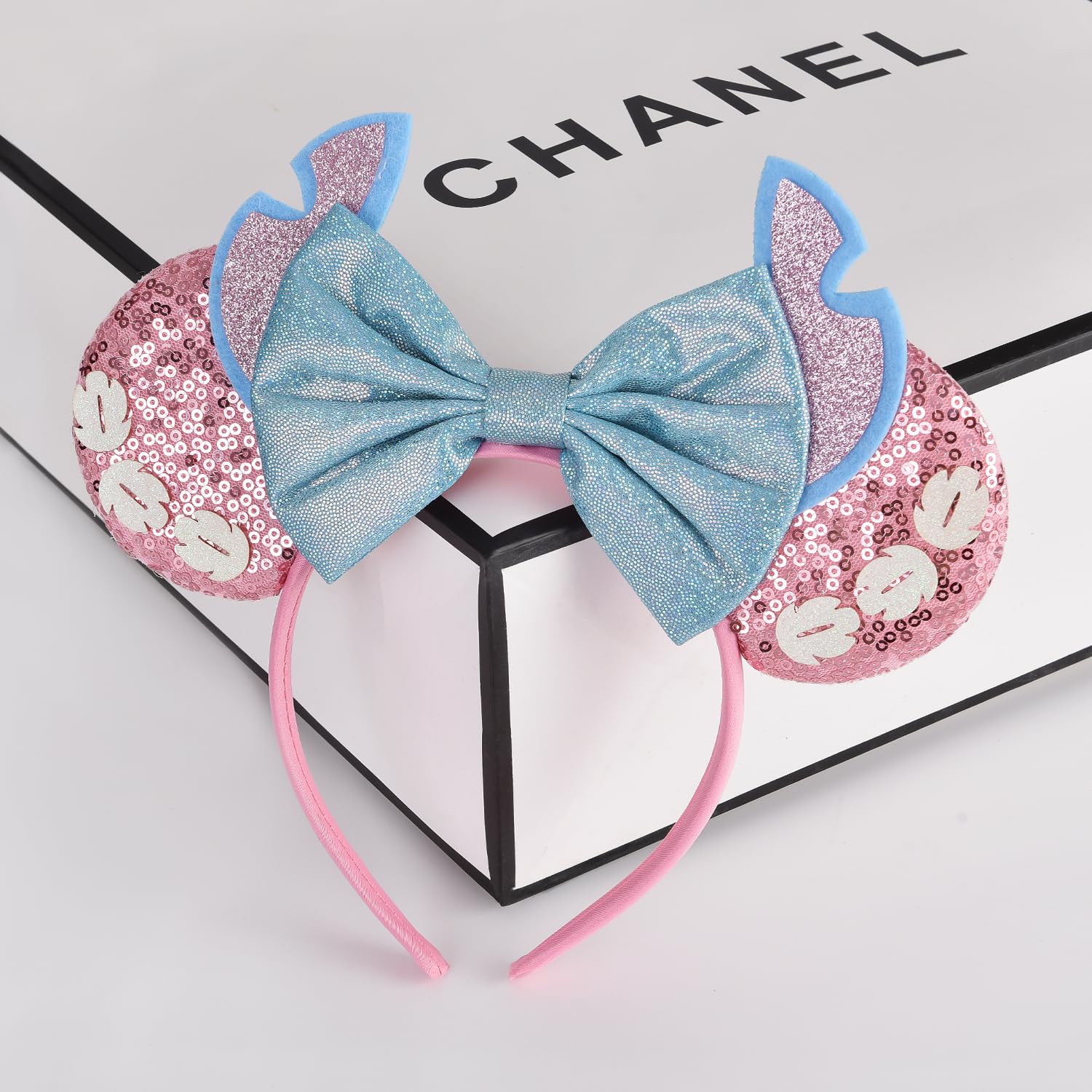 Seamoy Pink Stitch Headband, Minnie Ears, for Women Girls, One Size, Plastic, Nylon, Hairband, Unisex, 1 Count
