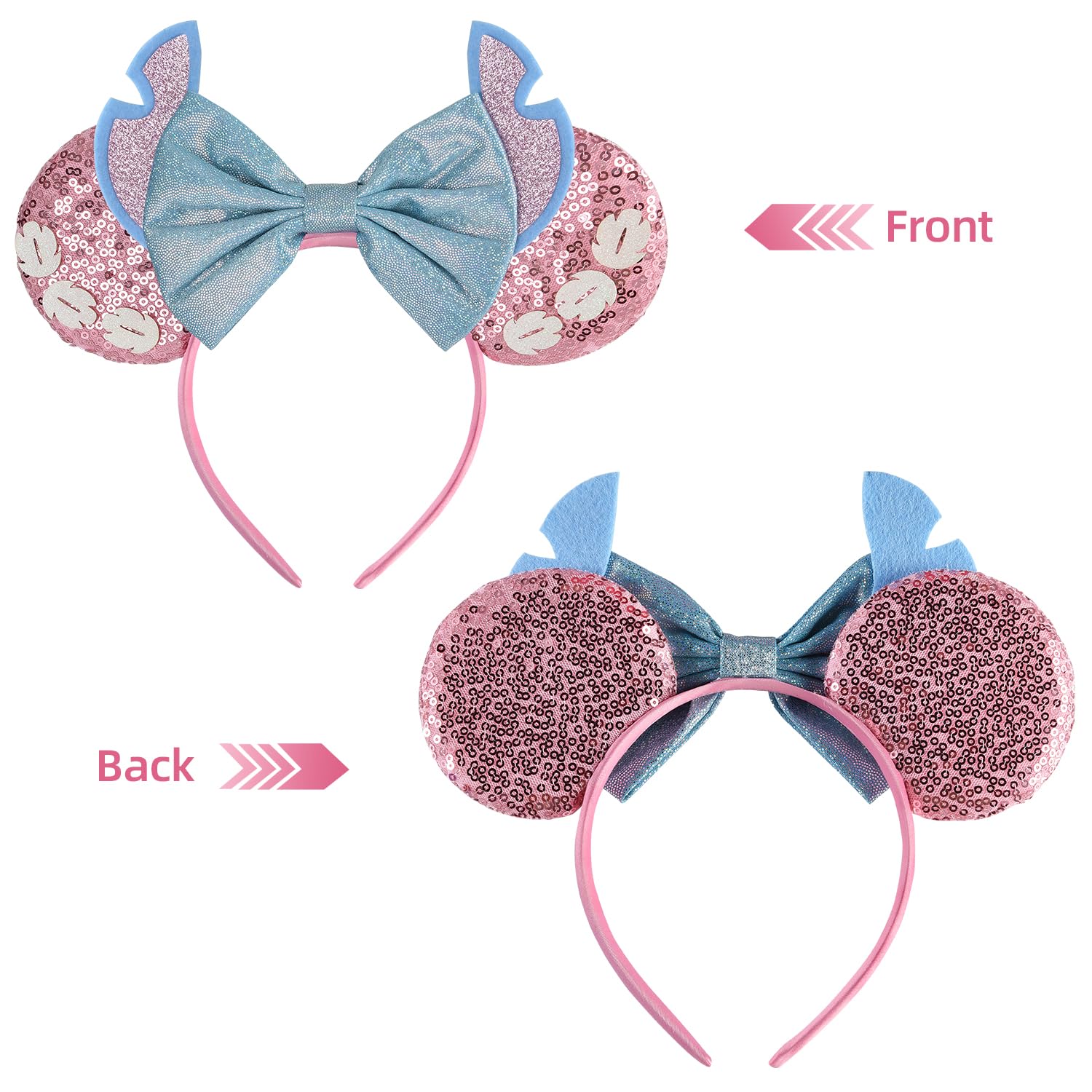 Seamoy Pink Stitch Headband, Minnie Ears, for Women Girls, One Size, Plastic, Nylon, Hairband, Unisex, 1 Count